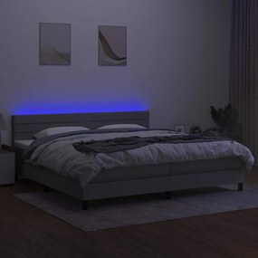 Box spring postel s matrací a LED světle šedá 200x200 cm textil 3133261