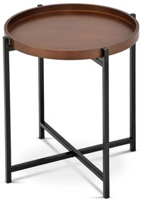 Odkládací stolek pr.50x50 cm, deska dřevo, moření ořech, kovové černé nohy