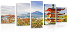 5-dílný obraz výhled na Chureito Pagoda a horu Fuji - 100x50 cm
