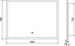 Mexen Navia, LED koupelnové zrcadlo s podsvícením 100 x 80 cm, 6000K, ochrana proti zamlžování, 9803-100-080-611-00