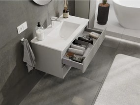 Mexen Rivel, koupelnová skříňka 90 cm s umyvadlem Otis, 2 zásuvky, drážkovaná, šedá matná/bílá, 91A20-09047-2-BFF62-W18M01
