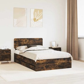Rám postele se zásuvkou Uzený Dub 135 x 190 cm Dřevěný materiál 3412196