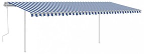 Ručně zatahovací markýza se sloupky 600x300 cm Dekorhome Bílá / modrá