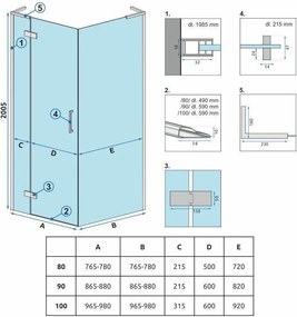 Čtvercový sprchový kout REA HUGO Copper Brush 90x90 cm, měď kartáčovaná/hnědá kouřová - bez vaničky