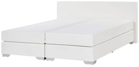 Bílá kožená kontinentální postel 160x200 PRESIDENT Beliani