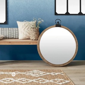 Ozdobné zrcadlo s dřevěným rámem, průměr 74 cm