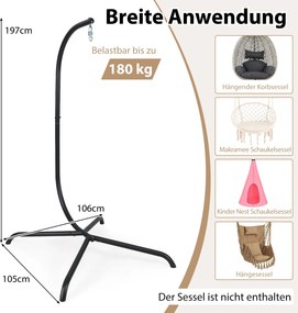 Costway Rám závěsné židle s háčky, nosnost do 180 kg, kovový rám, závěsný stojan