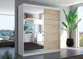 Šatní skříň s posuvnými dveřmi Olivier - 200 cm Barva: Bílá/Sonoma