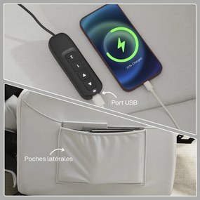 HOMCOM elektrické relaxační křeslo nastavitelná, USB připojení, opěrka nohou, boční kapsy, dálkové ovládání, 96x90x103 cm, krémová