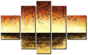 Obraz Abstrakce (5dílný) - příroda v barvách západu slunce s nápisy