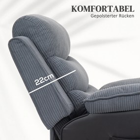 HOMCOM Křeslo s funkcí vstávání s měkkým manšestrovým potahem, relaxační křeslo s dálkovým ovládáním a bočními kapsami, tmavě šedé 713-178V92CG