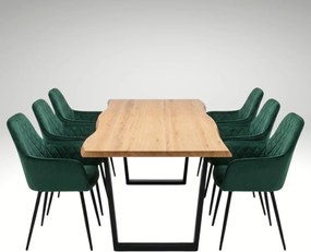 Vikio Jídelní set pro 6 osob 180x90 cm dub noha U zelená židle s područkami VJS168-6Z