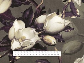 Biante Sametový povlak na polštář s lemem Tamara TMR-034 Květy gardénie na hnědošedém 45 x 45 cm