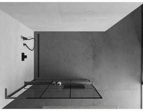 Mexen Kioto+ L, sprchová zástěna Walk-In s poličkou a věšákem 110 x 200 cm, 8mm čiré sklo černý vzor, ​​grafitový profil, 800-110-123-66-77