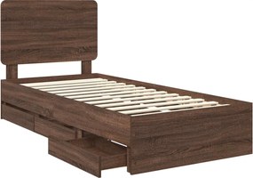 Rám postele se zásuvkou Hnědý dub 90 x 190 cm Inženýrské dřevo 3412643