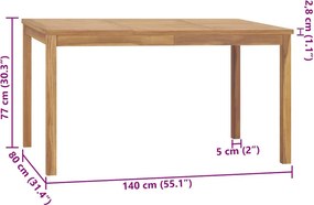 Zahradní jídelní stůl 140 x 80 x 77 cm masivní teakové dřevo 315619
