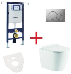 WC set OVALE BASSO RIMLESS: závěsné WC se sedátkem, duofix special, podložka, tlačítko chrom mat, OLKLT053ER012