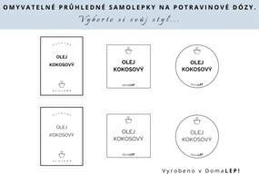 OLEJ KOKOSOVÝ - omyvatelná samolepka na dózu, výběr rozměrů Ø 5 cm / 5 x 5 cm / 6 x 8 cm | DomaLEP tvar: OBDÉLNÍK, barva: PRŮHLEDNÁ - ČERNÉ písmo, velikost: š. 6 cm x v. 8 cm - tučné písmo