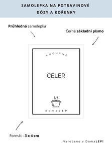 Samolepka na kořenky CELER průhledná 3 × 4 cm základní písmo