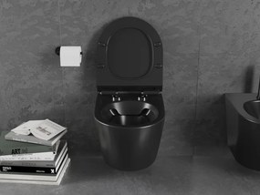Mexen Lena mísa WC bezokrajová s pomalu sklopnou deskou slim, duroplast, černá mat - 30220185