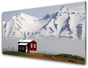 Obraz na skle Hora Dom Krajina 100x50 cm