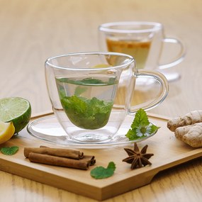 Termo sklenice, set 2 ks, šálek Heart s podšálky, ve tvaru srdce, 150 ml, HOTCOOL TYP 5