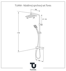 TUANA - Nástěnný sprchový set Tores - chrom - 114 cm