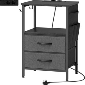 HOMCOM Konferenční stolek, odkládací stolek s nabíjecí stanicí, ocelový rám, USB-C porty, zásuvky, háčky, 40 cm x 30 cm x 60 cm, černá