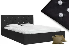 Luxusní manželská postel CRYSTAL černá 140x200 s dřevěným roštem