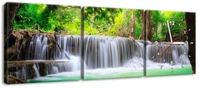 Gario Obraz s hodinami Thajsko a vodopád v Kanjanaburi - 3 dílný Rozměry: 30 x 90 cm