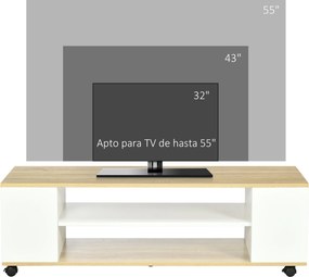 HOMCOM TV Stojan na Kolečkách - Nástěnný TV Stojan s 2 Úložnými Policemi pro Televize do 139 cm - 120x40x38,5 cm