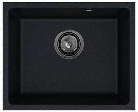Sink Quality Crypton 55, kuchyňský granitový dřez 460x375x205 mm + černý sifon, černá skvrnitá, SKQ-CRY.B.1KBO.55.XB