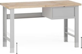Výškově nastavitelný dílenský stůl G7, buková spárovka, 1500 x 685 x 840-1040 mm, 1x kontejner, 1 zásuvka, šedá