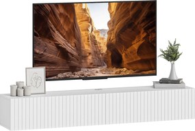 HOMCOM závěsný televizní nábytek 140 cm, TV lowboard pro televize až 182,9 cm, 2 výklopné dveře, 140x25x22 cm, bílá