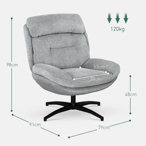 HOMCOM Křeslo otočné, lounge křeslo s vodoodpudivým žinylkovým vzhledem, čalouněné polohovací křeslo s integrovanou područkou, do obývacího pokoje| A…