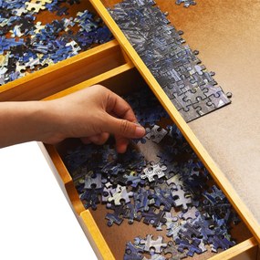 Costway Puzzle stolek s 4 zásuvkami Puzzle deska dřevo – 80 × 65 cm