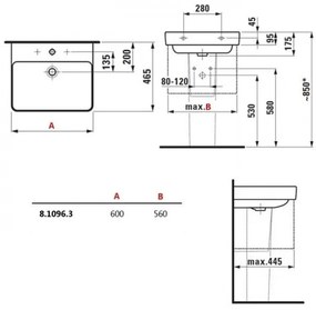 Laufen Pro S Umyvadlo broušené 60 x 46,5 cm, LCC povrch, bílá H8169634001041