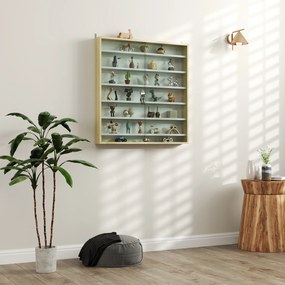 HOMCOM vitrína pro sbírky Nástěnná vitrína 80 x 9,5 x 83 cm 6 výškově nastavitelných polic 2 posuvné skleněné dveře
