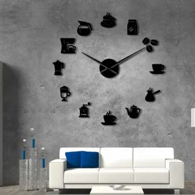 Nástěnné hodiny zrcadlo nalepovací Moderní hodiny káva kavárna ZRNO | 3D hodiny 12SZ063 12S063 PENA