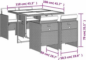 5dílný zahradní jídelní set s poduškami černý polyratan 3210534