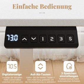 Costway Výškově nastavitelný stůl s hákem Elektrický stojící – 120 × 60 cm