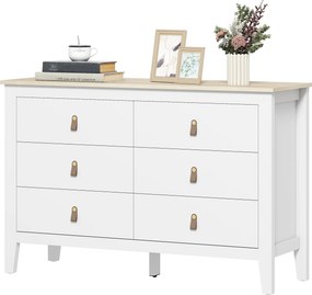 HOMCOM Komoda s 6 zásuvkami do ložnice s PU úchyty 120x40x78 cm Bílá