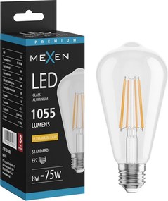 Mexen Vintis, LED filamentová žárovka E27, ST64, 8 W, teplá bílá 2200K, čirá, L152-E27-0822-00