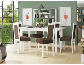Rozkládací jídelní stůl se 6 židlemi AL10, Barva dřeva: bílá, Potah: Soro 28