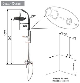 Sprchová souprava s baterií SELMA COMBI O 1070 × 210 SELMA COMBI - SANIPRO 4000324