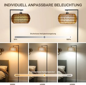 HOMCOM LED stojací lampa s dvojitým stínidlem, stmívatelná stojací lampa se 3 barevnými teplotami pro obývací pokoj, ložnici, kancelář, černá