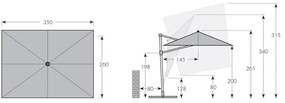 ACTIVE 350  x 260 cm – výkyvný zahradní slunečník s boční tyčí 836