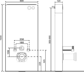 Mexen Tex Air G, nadomítkový rám s pneumatickým ovládáním pro WC, černé sklo, 61150A-70