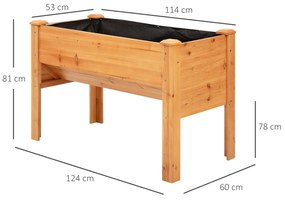 Vyvýšený záhonový truhlík na bylinky Outsunny ze dřeva s odtokovým otvorem a háčky, truhlík na nohy 124x60x81 cm v přírodní barvě | Aosom.de