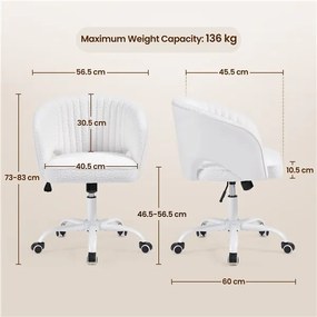 Kancelářská židle Yaheetech – bílá, 56,6 cm (šířka) × 60 cm (hloubka) × 73 cm – 83 cm (výška) (267591732083)